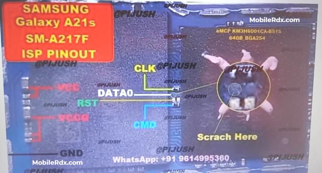 Samsung Galaxy A21s A217F ISP Pinout EMMC Ways